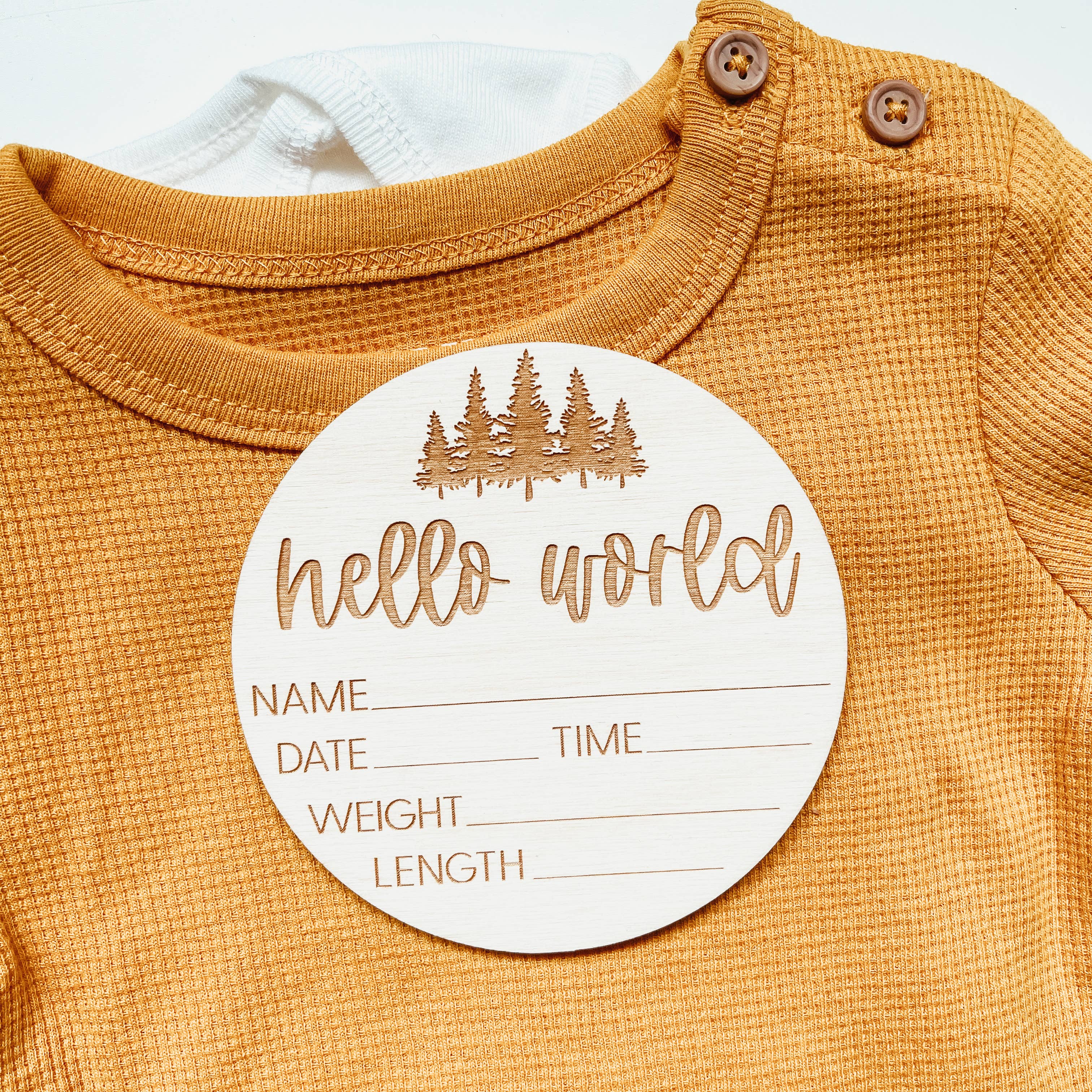 Baby Birth Announcement Sign - Hello World Round With Trees – Northern Cub